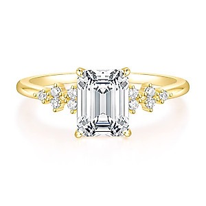 TIGRADE 3CT Engagement Ring for Women Emerald Cut Cubic Zirconia Promise Ring 14K Gold Plated CZ Eternity Wedding Band Size 3-11, Gold, Size 6.5