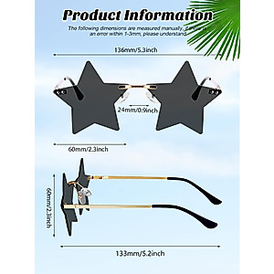 Frienda 4 Pairs Star Shape Sunglasses Star Shape Personality Sun Glasses Star Rimless Glasses for Women Men Party(Black, Yellow, Red, Purple)