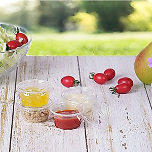 [500 sets - 2oz] Disposable Plastic Souffle/Portion Cups with Lids Bulk Perfect for Shot Glasses, Condiments, Toppings, Dressings, Sampling