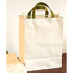 Turtlecreek Made in USA Cotton Canvas Reuseable Grocery Tote Bags - Short Green Handles - Regular Size - 4 Pack