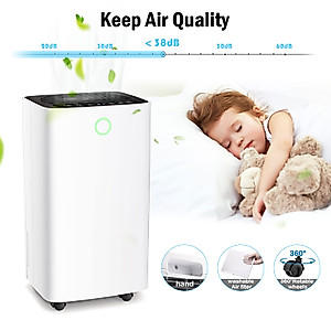 Kndko 2000 Sq. Feet Dehumidifiers, 30 Pint Dehumidifier for Basement, Home and Bedroom With Auto or Manual Drainage - Dehumidifiers With Drain Hose, 3 Operation Modes & 12HR Timer