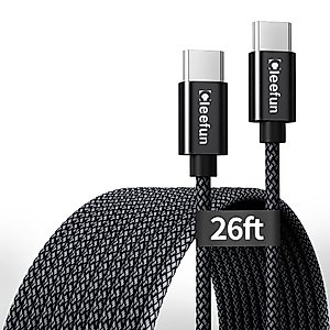 CLEEFUN USB C to USB C Cable 26ft, 1-Pack Type C to C Charger Cable 60W Fast Charging for iPhone 16 Pro Max/Plus/Pro, for iPhone 15 Pro Max Plus, for iPad/MacBook USB-C, Galaxy S24 S23