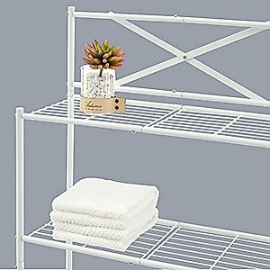 Tajsoon 3-Tier Over The Toilet Storage, Multifunctional Bathroom Organizer Over Toilet, Space Saver Bathroom Shelf Over Toilet, Stable Freestanding Toilet Rack with X Shape Fixed Frame, Metal, White