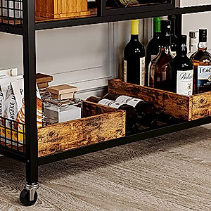 IRONCK Bar Cart, Industrial Serving Cart on Wheels Kitchen Storage Cart for The Home Wood and Metal Frame, Vintage Brown