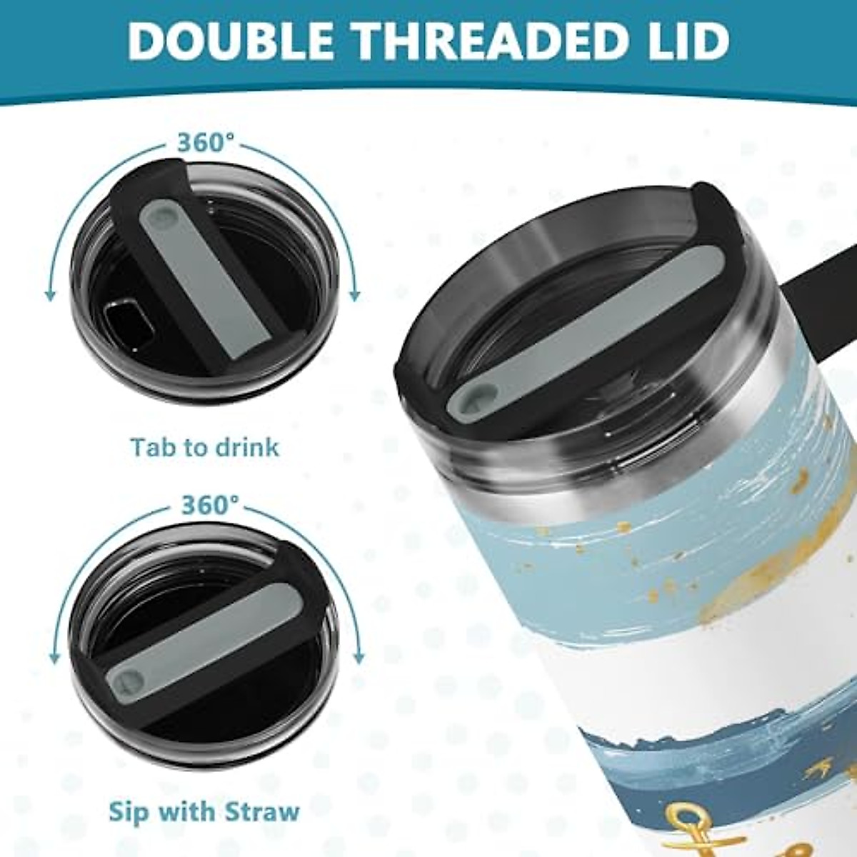 FRCSDIY Cartoon Ship Anchor Insulated Tumbler with Handle and Straw Lid,30oz Leakproof Stainless Steel Cup BPA-Free Water Bottle