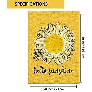 Yameeta Hello Sunshine Yellow House Flag 28x40 Inch Spring Summer Sunflower Bee Vertical Double Sided Burlap Large Outdoor Flags for Garden Yard Lawn Home Seasonal Quotes Holiday Farmhouse Decoration