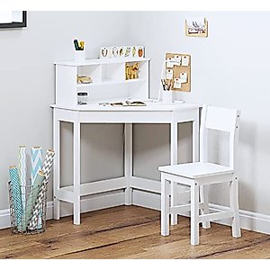UTEX Kids Desk,Wooden Study Desk with Chair for Children,Writing Desk with Storage and Hutch for Home School Use,White