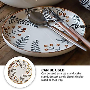 PRETYZOOM Round Serving Platter Leaf Ceramic Retro Food Dishes Seasoning Dish- for Sushi Dipping Dish, Cookie Serving Dishes, Leaf Pattern Small Tea Bag Holder Round Cake Pan