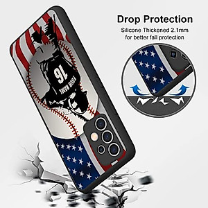 Personalized Baseball Player Name Number America Flag Design Rubber Cover Phone Case for Samsung Galaxy A53 5G/A03S/A02S/A10E/A12/A13/A32/A33/A42/A51/A52/A71 Custom Baseball Phone case