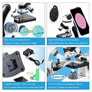 Crspexil 40X-2000X Microscopes for Kids Students Adults, with Microscope Prepared Slides 30p, Microscope Accessories, Phone Adapter, Microscopes for School Laboratory Home Education