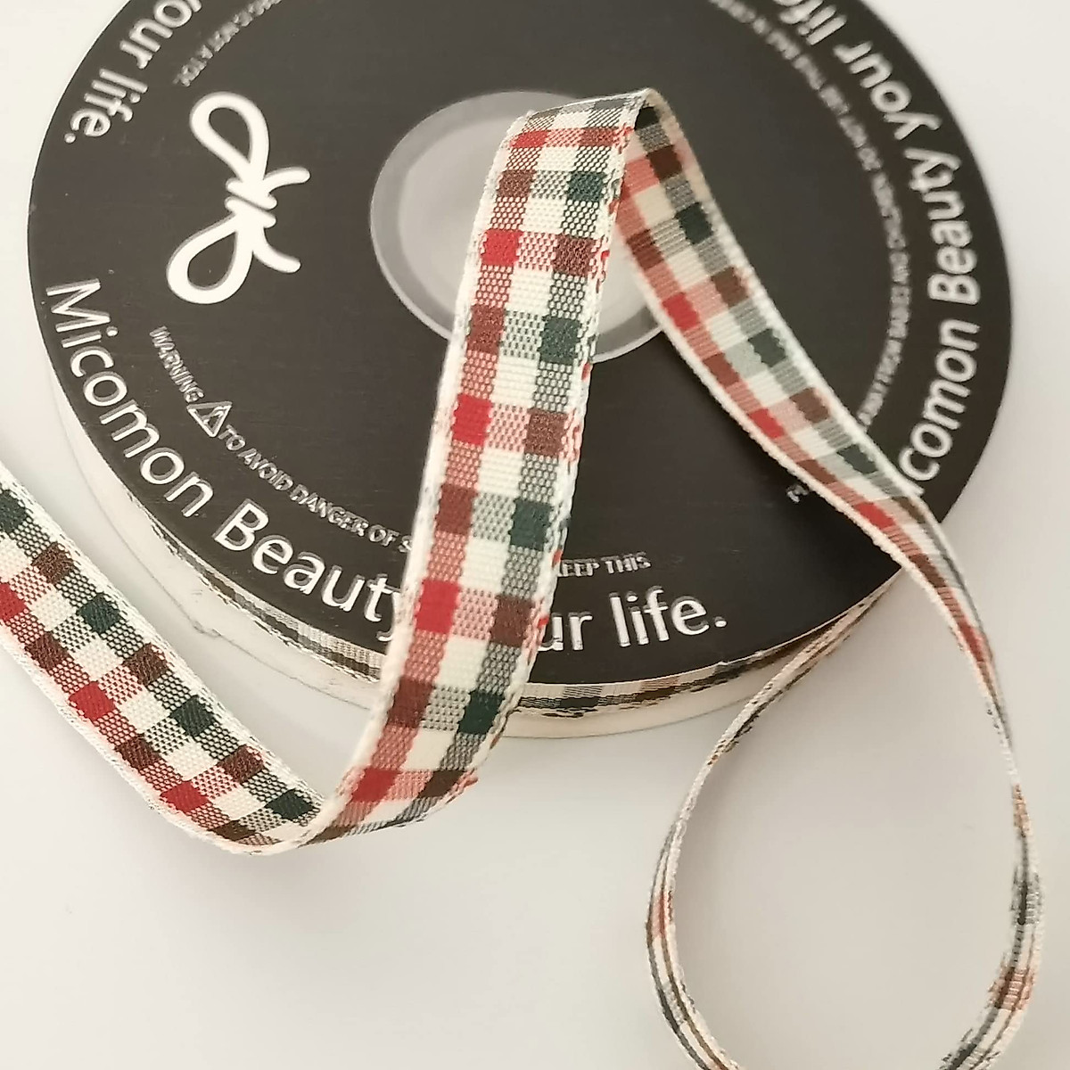 Micomon Red and Green Gingham Ribbon Buffalo Ribbon Checkerd Christmas Ribbon 25 Yards Each Roll 100% Polyester (3/8",RedGreen)