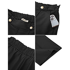 GRACE KARIN Women's Straight Leg Cropped Dress Pants Elastic High Waist Wide Leg Business Casual Slacks Capris with Pocket Black L