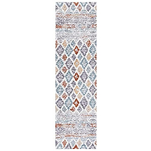 SAFAVIEH Berber Shag Collection Runner Rug - 2'3" x 12' Runner, Blue Rust & Ivory, Boho Design, 1.2-inch Thick Ideal for High Traffic Areas in Living Room, Bedroom, Dining (BER585A-212)