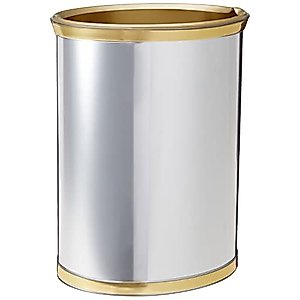 Kraftware Mylar Polished Chrome/Brass Waste Basket with 3/4-Inch Polished Brass Band and Gold Bumper