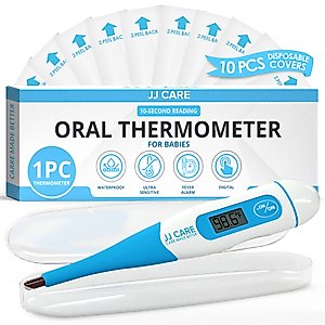 JJ CARE Oral Thermometer with LCD Display, Calibrated Oral Thermometer for Babies and Adults, 10 Seconds Fast Reading Oral Digital Thermometer for Fever with 10 Disposable Covers