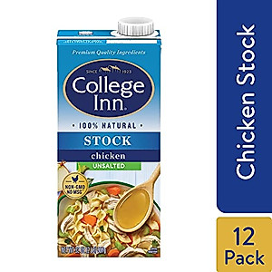 COLLEGE INN Unsalted Chicken Stock, 12 Pack, 32 oz Carton