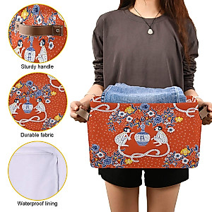 Storage Basket Cube Art Chinoiserie Animal Monkey Large Collapsible Toys Storage Box Bin Laundry Organizer for Closet Shelf Nursery Kids Bedroom,15x11x9.5 in,2 Pack