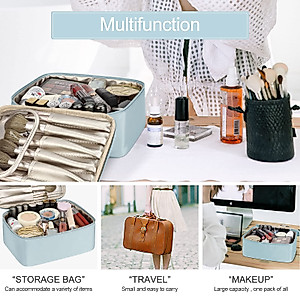 Pocmimut Makeup Cosmetic Bag for Women Cosmetic Travel Makeup Large Toiletry Bag for Girls Make Up Brush Bags Reusable Toiletry Bag(Blue)