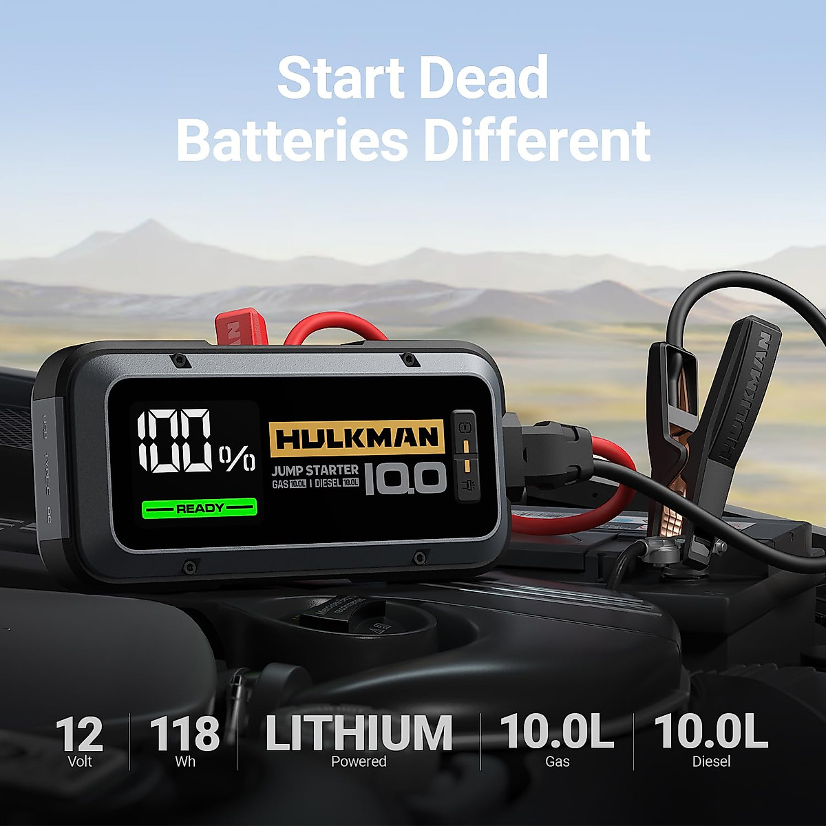 HULKMAN Alpha100 Jump Starter 4000 Amp 32000mAh Car Starter with -40℉ Start Tech PD 65W Lithium Portable Car Battery Booster Pack for up to 10L Gas and 10L Diesel Engines