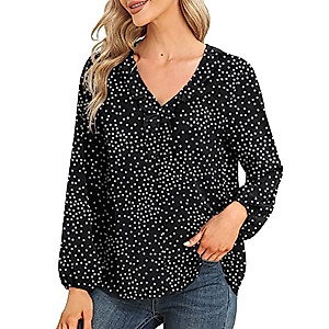 VIISHOW Black Dot Polka Dot Tops Fashion Casual V Neck Ruffled Womens Blouse (Black Dot, Medium)