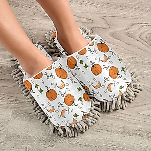 Kigai Microfiber Cleaning Slippers Autumn Cute Pumpkins Washable Mop Shoes Slipper for Men/Women House Floor Dust Cleaner, Size M
