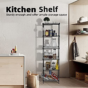 Best 6-Tier Wire Shelving - Black - Heavy Duty Shelf - Kitchen Storage Shelves, Wire Shelving Unit with Baskets Storage Rack Corner Shelf Shelving Adjustable Storage Shelf, 11.8" D x 15.7" W x 59" H