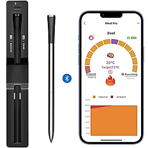 Smart Wireless Meat Thermometer, Remote Range Dual Bluetooth Digital Food Thermometer for Oven, Indoor Outdoor Cooking, Grill BBQ, Compatible with iOS & Android