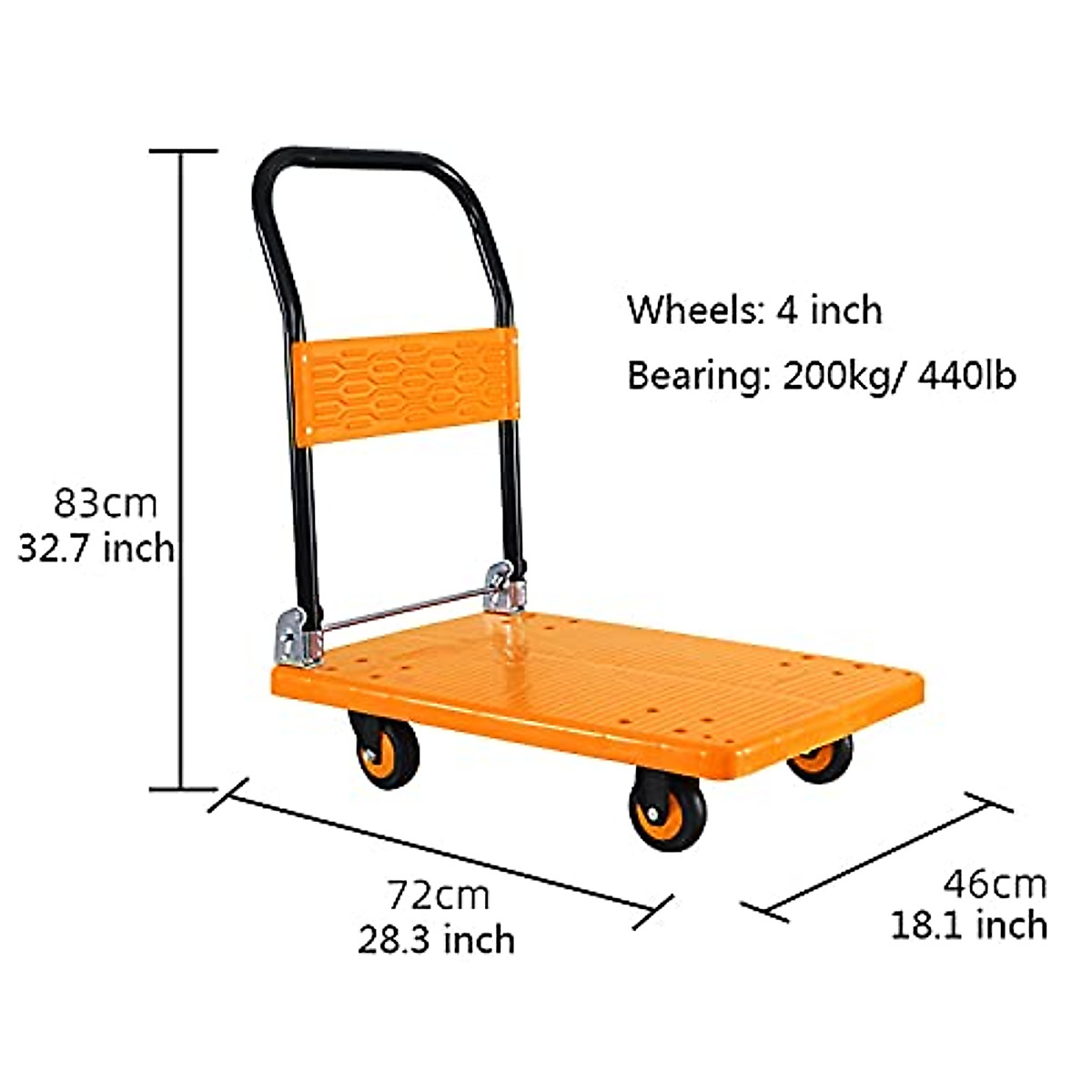 Generic Hand Trucks Platform Truck Silent Wheels for 360 Degree Push Cart with Foldable Handle for Home Office Shops High Capacity Plastic Deck Push Cart (Size : 72 * 46-440lb)