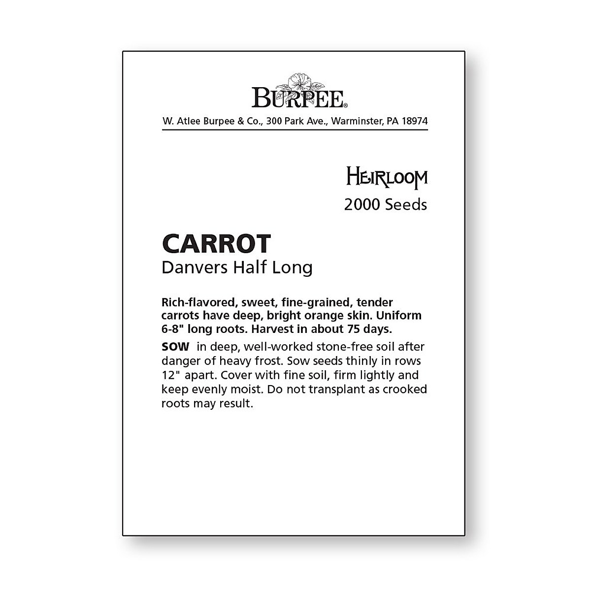 Burpee Danvers Half Long Carrot Seeds 3000 seeds