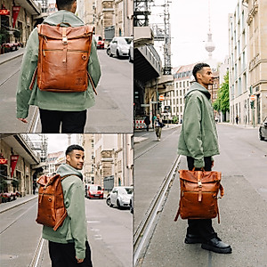 BERLINER BAGS Vintage Leather Backpack Utrecht XL, Large Waterproof Bookbag for Men and Women - Brown…