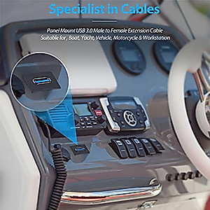 URWOOW USB3.0 Square Flush Mount - 2M 6ft USB 3.0 Extension Mount, Dash Mount, Flush Mount, Panel Mount Cable, for Car, Boat, Motorcycle (6 feet)