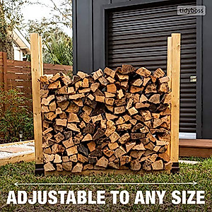 Tidyboss Outdoor Firewood Log Storage Rack | 2x4 Bracket kit | Adjustable to Any Length with Seal Strip, Gloves, Steel Plates and Screws (Dark Brown)