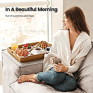 3 Pack Bamboo Serving Tray Food Tray with Handles, Multi-Use Platter Trays Set for Food, Coffee, Breakfast, Tea, Snack, Wooden Decor Tray Used in Kitchen, Dining Room, Party, Restaurants by Pipishell