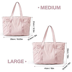 BAGSMART Women Tote Bag, Large Shoulder Bag, Top Handle Handbag with Yoga Mat Buckle for Gym, Work, School, Pink