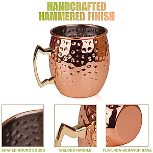 Set of 4 Copper Hammered Moscow Mule Mugs Drinking Cup with 4 Copper Straws, Great Dining Entertaining Bar Gift Set