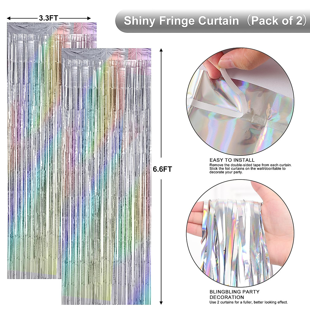 RUBFAC Rainbow Birthday Decorations, Colorful Balloon Garland Arch Kit, Happy Birthday Banner, Shiny Silver Fringe Curtain, Heart Foil Balloons, Hanging Swirls, Baby Shower Birthday Party Supplies