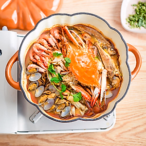 Enameled Cast Iron Dutch Oven with Lid –Pumpkin Cocotte – Non Stick Dutch Oven Pot – Sturdy Ovenproof Stockpot Cookware – Enamelled Cooking Pot – Oversized Handles (1.6-quart)