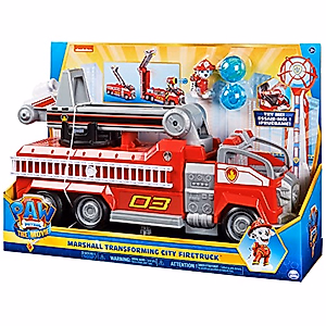 Paw Patrol, Marshall’s Transforming Movie City Fire Truck with Extending Ladder, Lights, Sounds and Action Figure, Kids Toys for Ages 3 and up