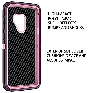 I-HONVA for Galaxy S9 Case Shockproof Dust/Drop Proof 3-Layer Full Body Protection [Without Screen Protector] Rugged Heavy Duty Durable Cover Case for Samsung Galaxy S9, Purple/Pink