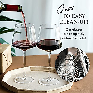 Modern Red Wine Glasses Set of 4 – Hand Blown Crystal Wine Glasses – Tall Long Stem Wine Glasses – Unique Large Wine Glasses with Stem For Cabernet, Pinot Noir, Burgundy, Bordeaux – 22oz Clear