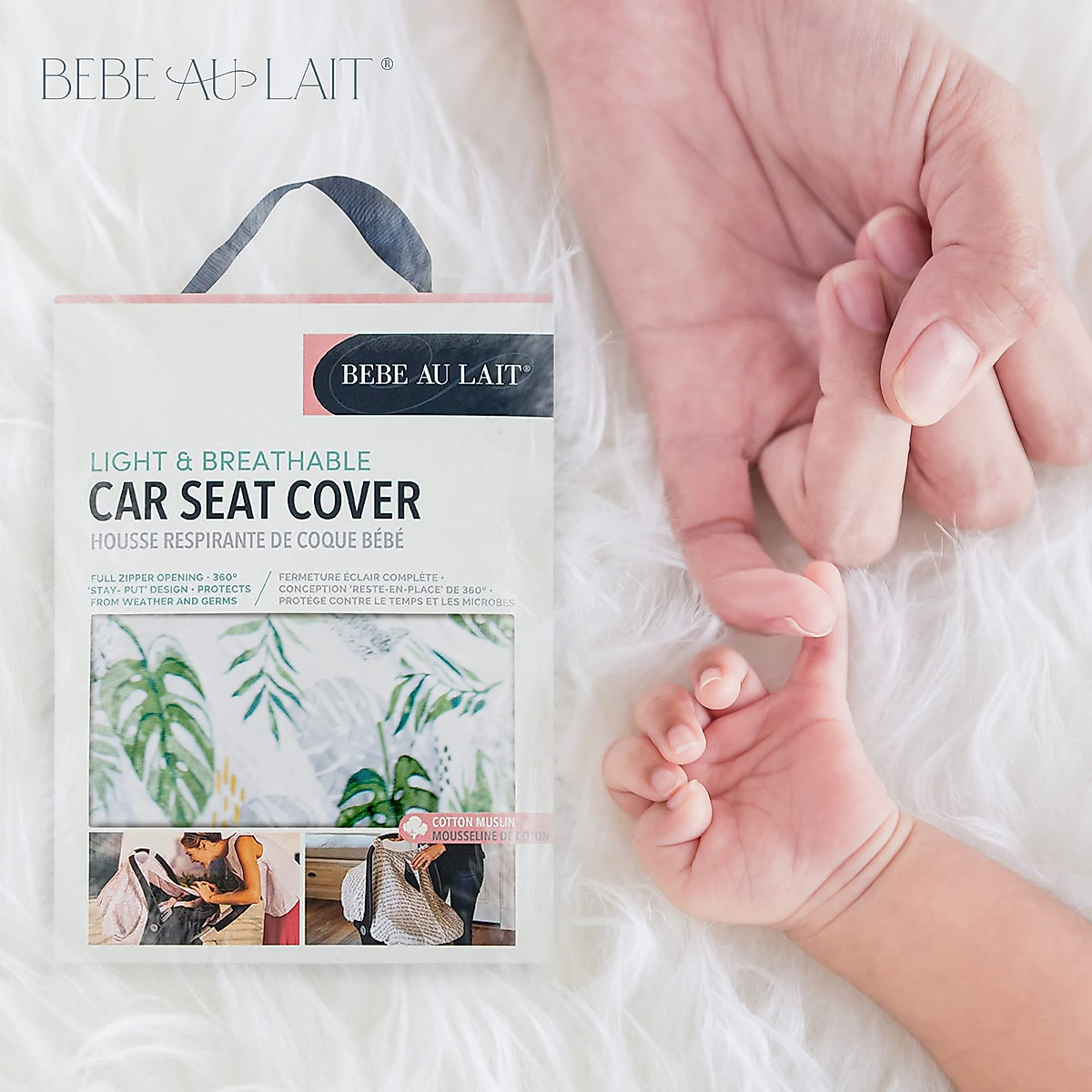 Bebe au Lait Classic Muslin Car Seat Cover -Perfect Baby Car Seat Covers for Babies, Car Seat Canopy, Unisex Baby Car Seat Cover- Easy Snap Straps, Fully Zippered Opening, Breathable- Green