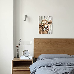 Rustic Canvas Wall Art for Bathroom Wall Decor Country Cute Cow Pictures for Bedroom Modern Framed Paintings Wall Decor for Farmhouse Kitchen Office Wall Decoration Artwork for Home Walls Size 12x15