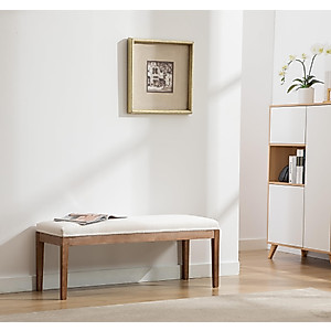 DM Furniture Linen Dining Bench Upholstered Entryway Bench Farmhouse Shoe Bench Seat Ottoman for Hallway Living Room Bedroom End of Bed Dining Room Kitchen, 45.5" Long, Beige