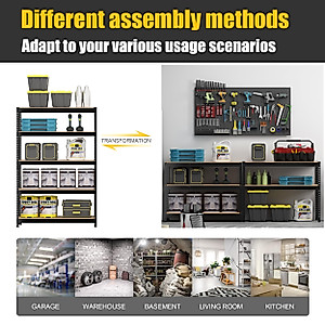 PrimeZone 48" x 24" x 72" Heavy Duty Storage Shelves - 5 Tier Adjustable Garage Storage Shelving, Metal Storage Utility Rack Shelf Unit for Warehouse Pantry Closet Kitchen, Black