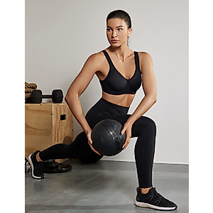 SYROKAN High Impact Sports Bras for Women Support Underwire Cross Back Large Bust Cool Comfort Molded Cup Solid Black 36F