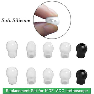 5 Pairs 3 Sizes(S/M/L) MDF Stethoscope Ear Tip Pieces Earplug Replacement Parts, Soft Silicone Prestige ADC Stethoscope Eartip Earbuds Spare Part, Bonus 2Pcs Ear Bud Cover for Littmann Stethoscope