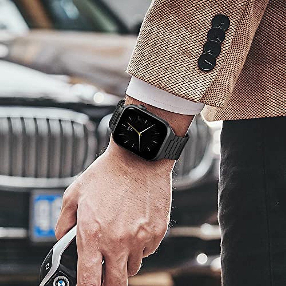 Maledan Compatible with Apple Watch Band 44mm 45mm 42mm 49mm 41mm 40mm 38mm Men Women, Adjustable Stainless Steel Metal Mesh Loop with Case for Apple Ultra 2 iWatch Series 9 8 7 6 5 4 3 2 1 SE, Black