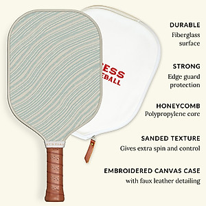 Recess Pickleball Single Paddles - Fiberglass Surface, Honeycomb Core - Sweatproof Foam Comfort Grip - Canvas Cover & Silicone Grip Ring - Tournament or Casual Play - Modern Designs - USAPA Approved