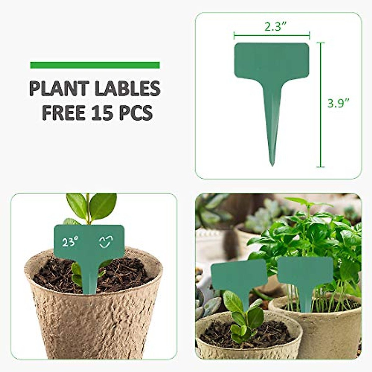 GROWNEER 30 Packs 4 Inch Peat Pots Plant Starters for Seedling with 15 Pcs Plant Labels, Biodegradable Herb Seed Starter Pots Kits, Garden Germination Nursery Pot