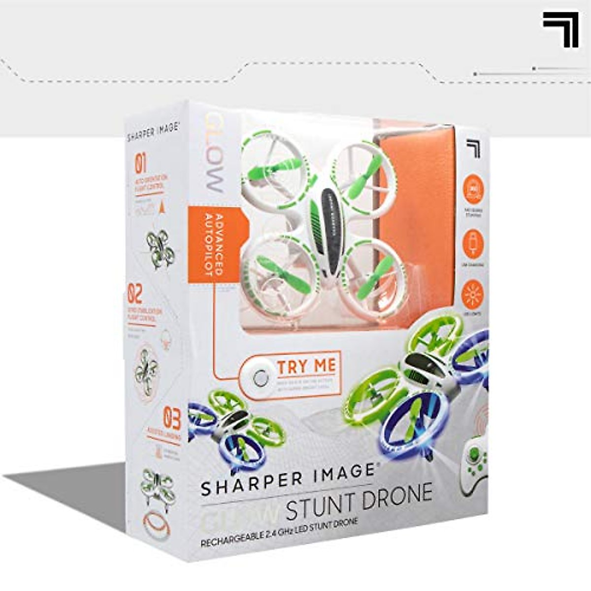 SHARPER IMAGE 2.4GHz RC Glow Up Stunt Drone with LED Lights, Mini Remote Controlled Quadcopter with Assisted Landing, Small Plane for Kids and Beginners, Wireless and Rechargeable